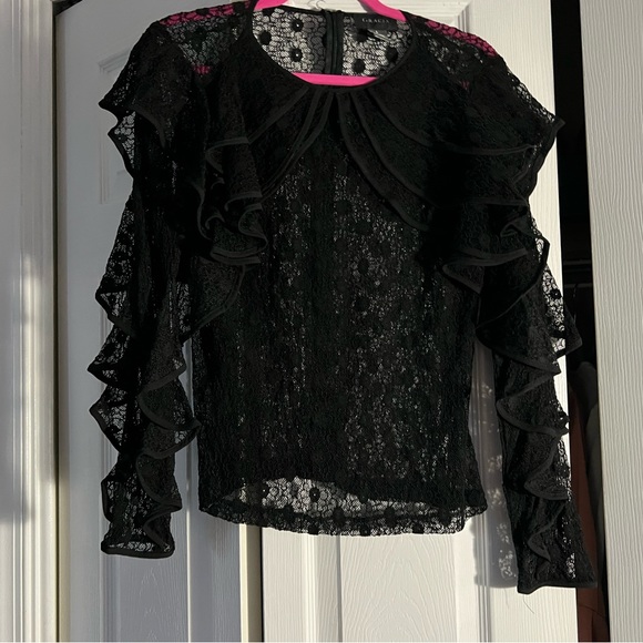 Gracia | Tops | Gracia Black Lace Ruffle Blouse L | Poshmark